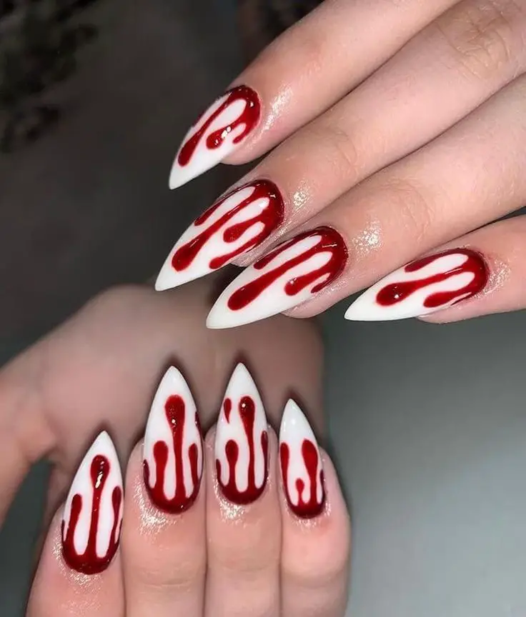 Spooky Halloween Mani: 40 Dramatic Bold Blood Dripping Nail Ideas ...