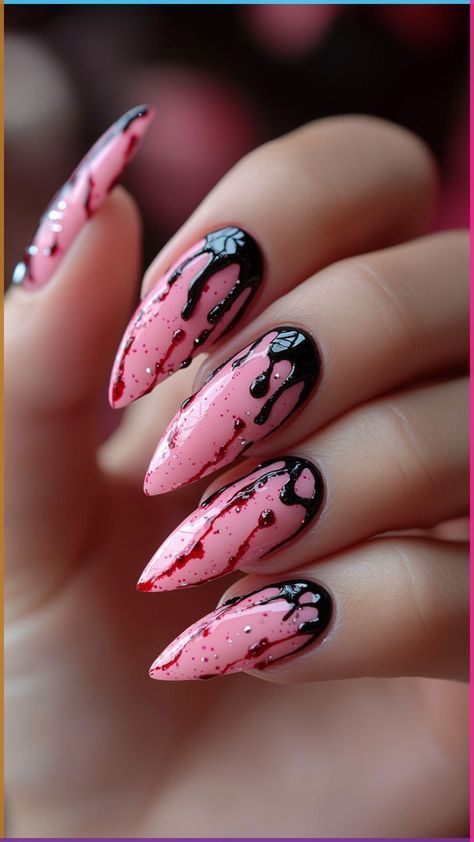 Spooky Halloween Mani: 40 Dramatic Bold Blood Dripping Nail Ideas ...