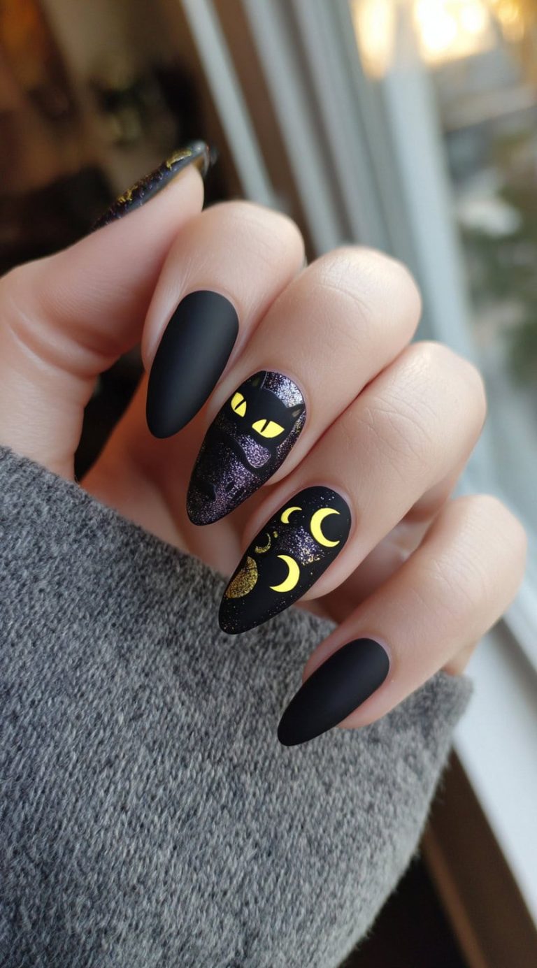 25+ Bewitching Black Cat Nail Ideas For Spooky Season – MorningKo